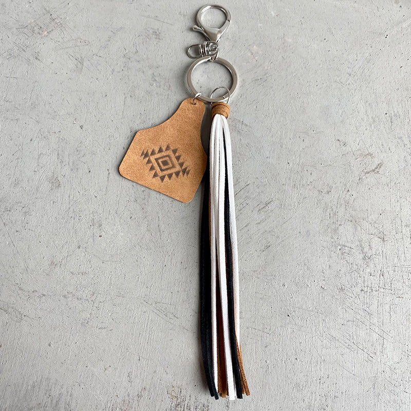 Wholesale Western Aztec Bull Head Keychain Genuine Leather Tassel ...