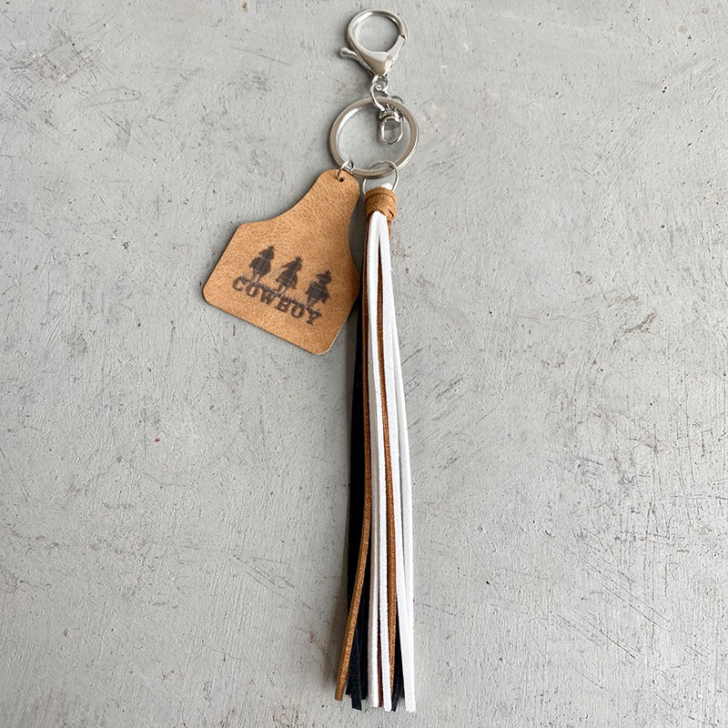 Wholesale Western Aztec Bull Head Keychain Genuine Leather Tassel ...